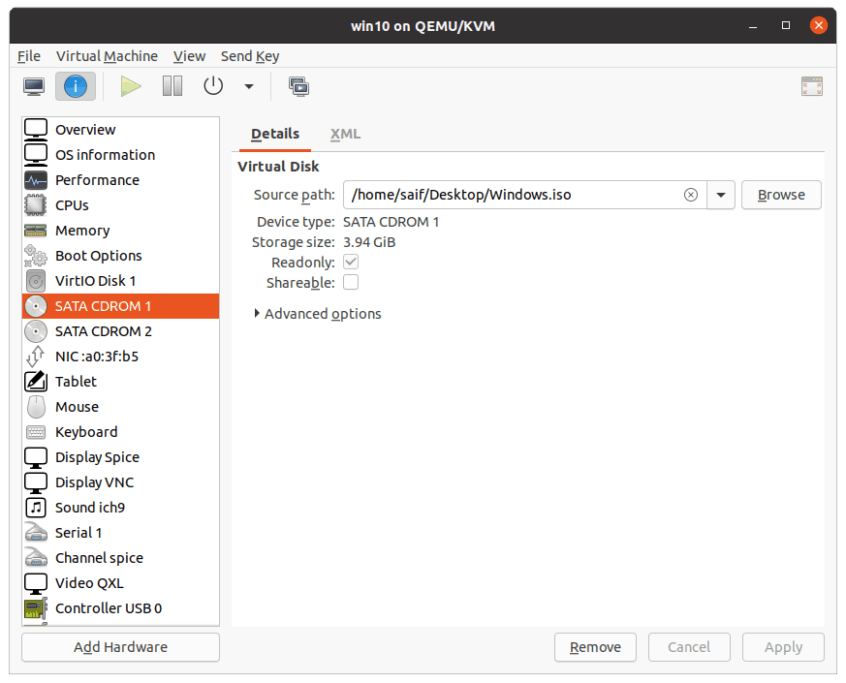 Install windows 10 on Ubuntu KVM